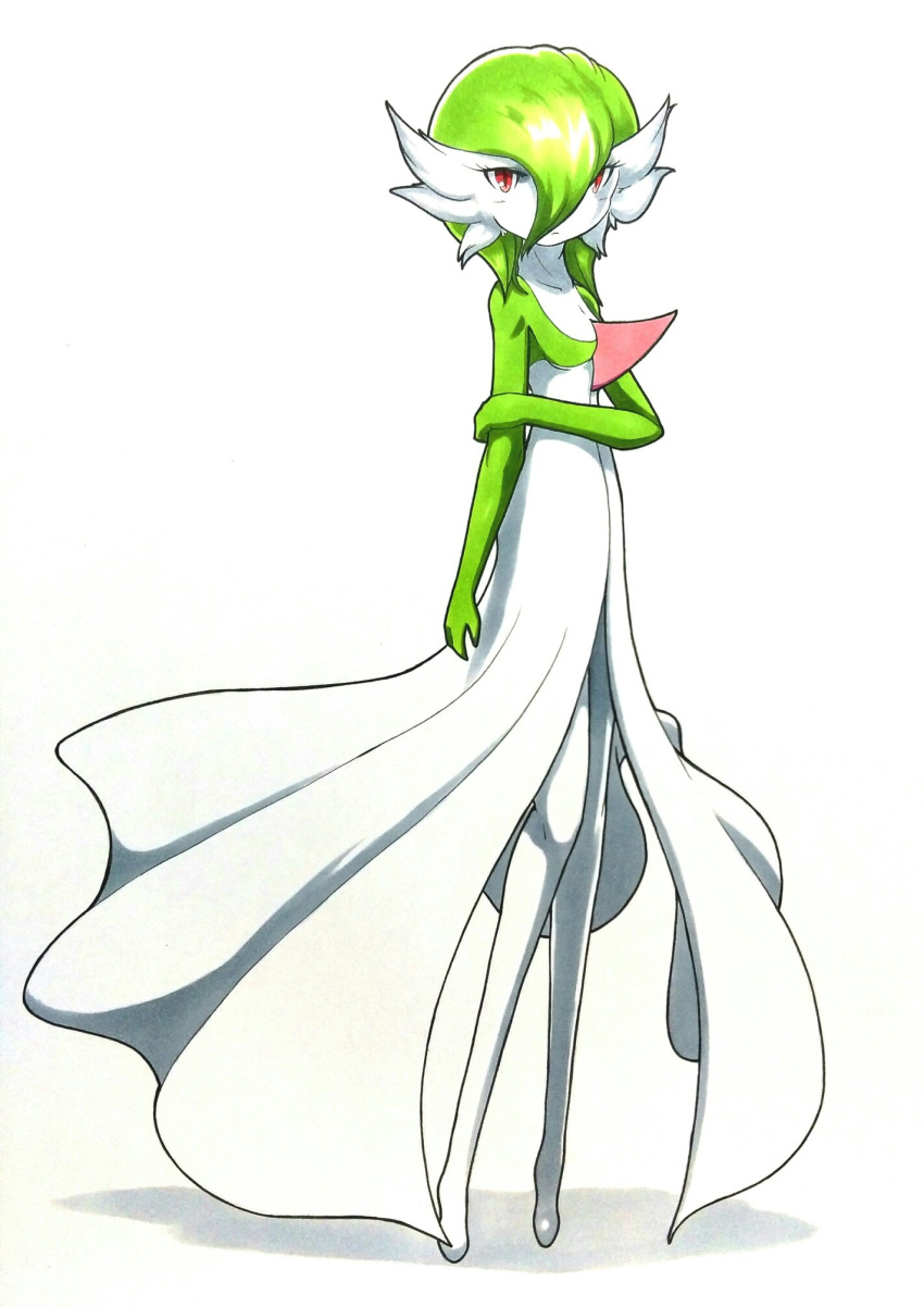 Safebooru - 025aki bob cut colored skin dress gardevoir green hair ...