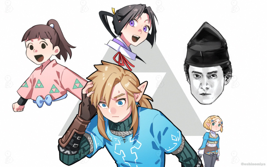 Safebooru - 1girl 4boys black eyes black hair blonde hair blue eyes bow ...