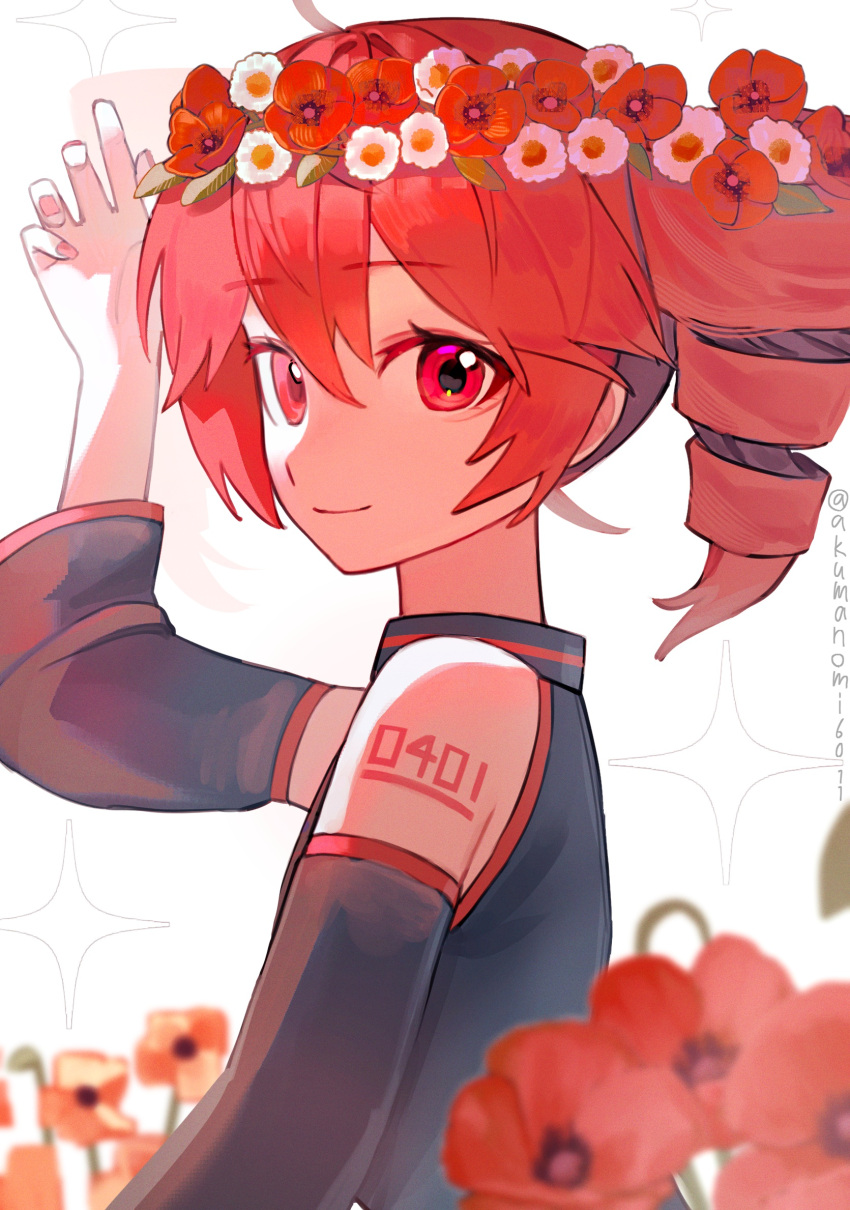 Safebooru - 1girl ahoge arm at side black shirt black sleeves detached sleeves drill hair ...