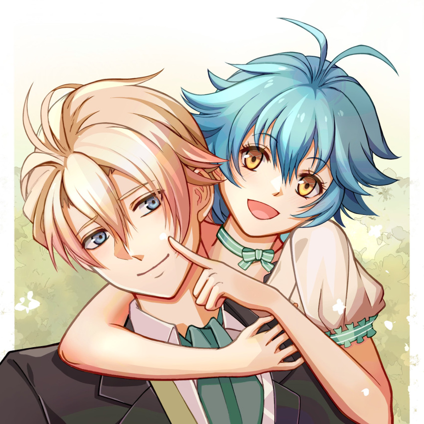 Safebooru - 1boy 1girl blue eyes blue hair closed mouth commentary eiyuu densetsu english ...