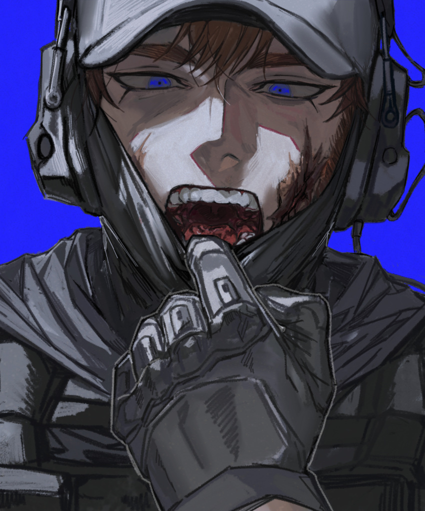 Safebooru - 1boy absurdres alternate costume black gloves black hat black mask blue background ...