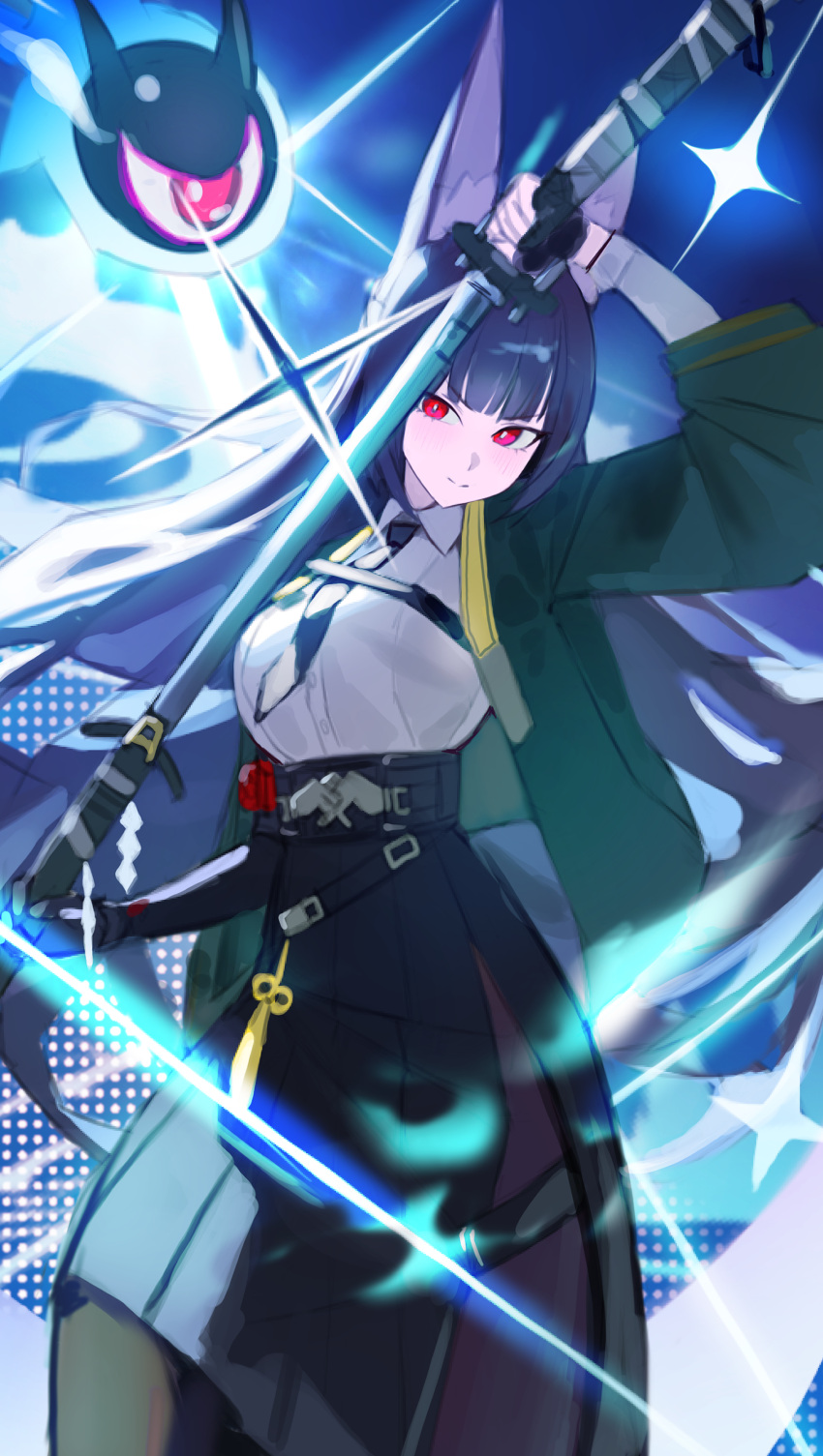 Safebooru - 1girl absurdres animal ear fluff animal ears aqua jacket black hair black necktie ...