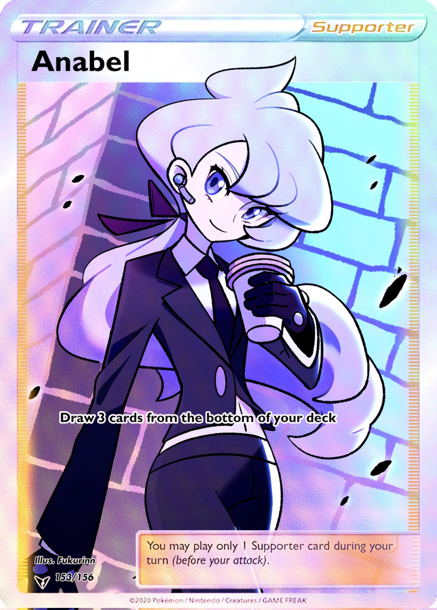 Safebooru - 1girl anabel (pokemon) asymmetrical bangs black gloves black jacket black necktie ...