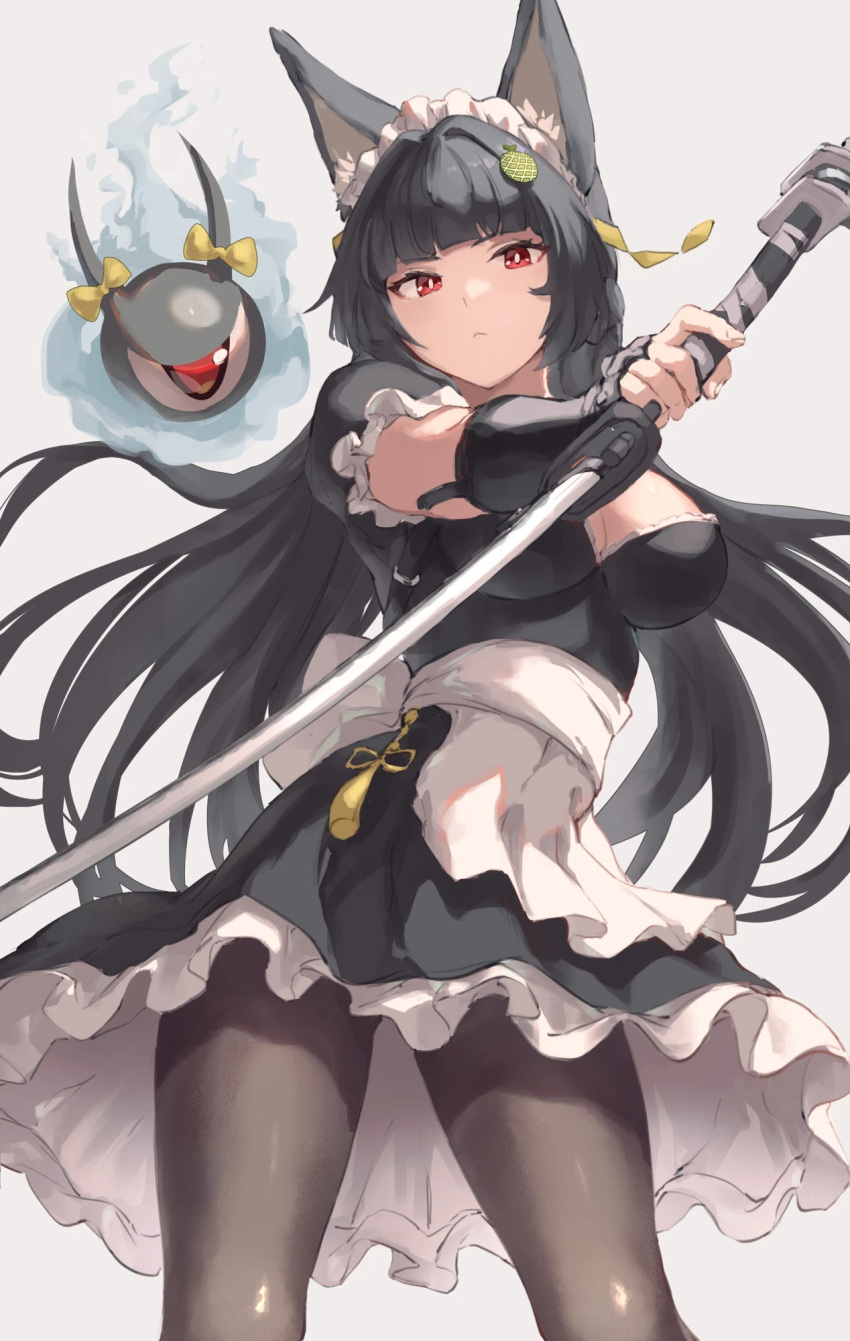 Safebooru - 1girl alternate costume animal ears fox ears hoshimi miyabi katana long hair maid ...