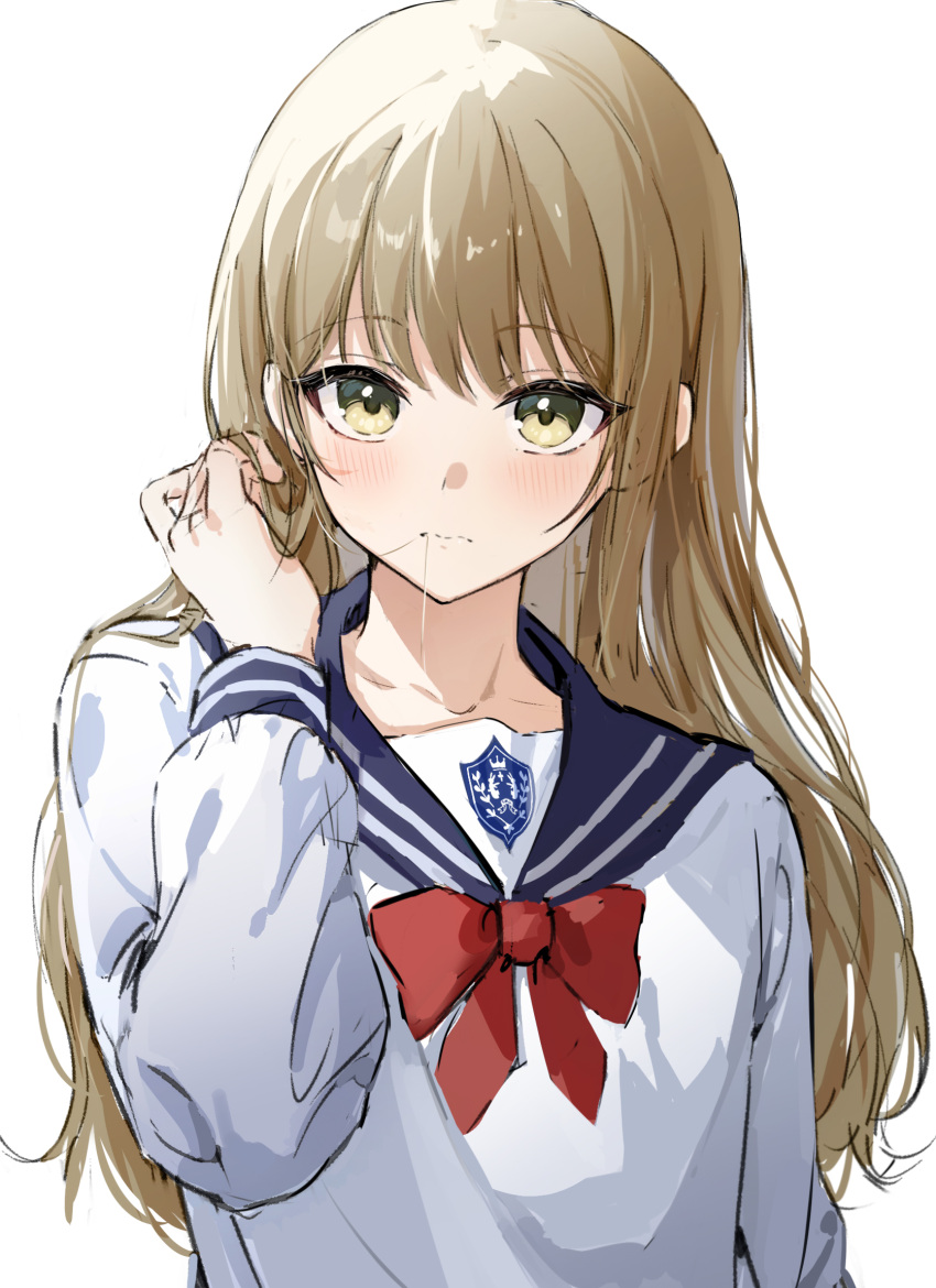 Safebooru - 1boy blue sailor collar blush bow brown hair green eyes ...