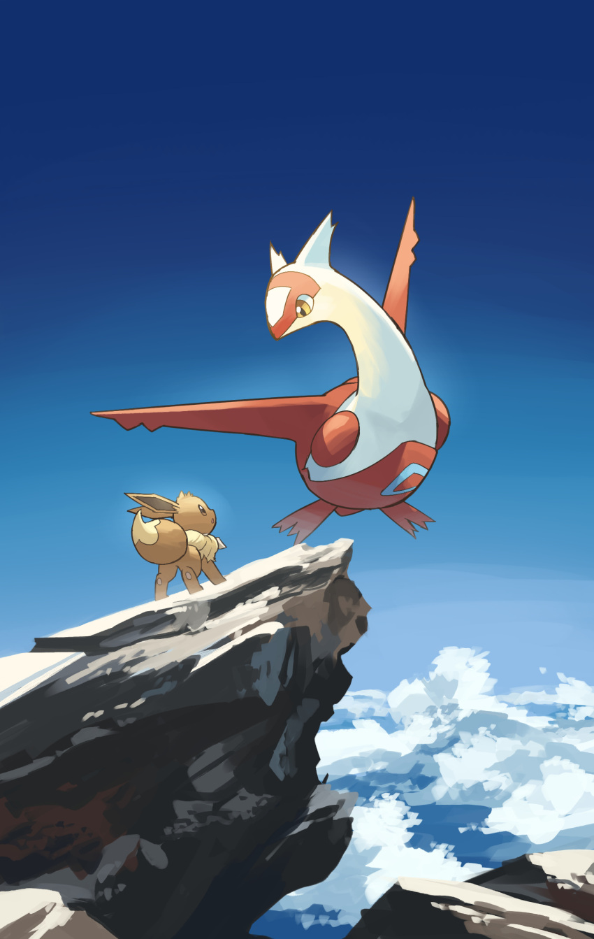 Safebooru - bird tail blue sky brown fur cliff commentary request eevee ...