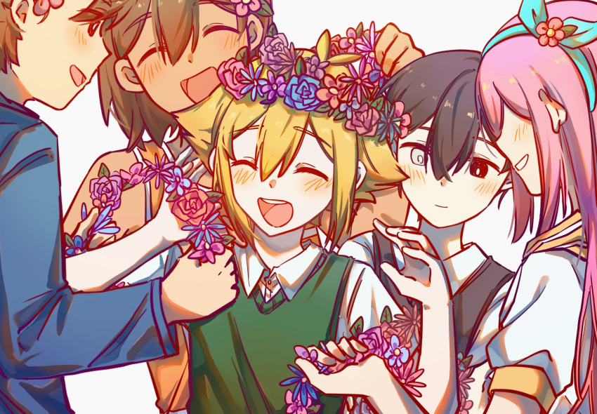 Safebooru - 1girl 4boys antenna hair aubrey (faraway) (omori) aubrey (omori) bailan1130 basil ...