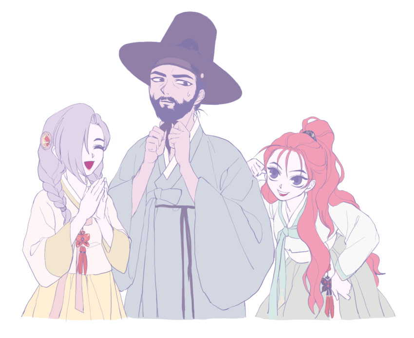 Safebooru - 1boy 2girls alternate costume arcturus beard black hair ...