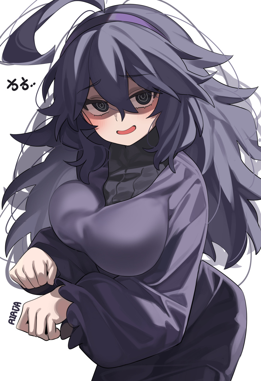 Safebooru - 1girl @ @ absurdres ahoge black eyes blush breasts commentary request dress hair ...