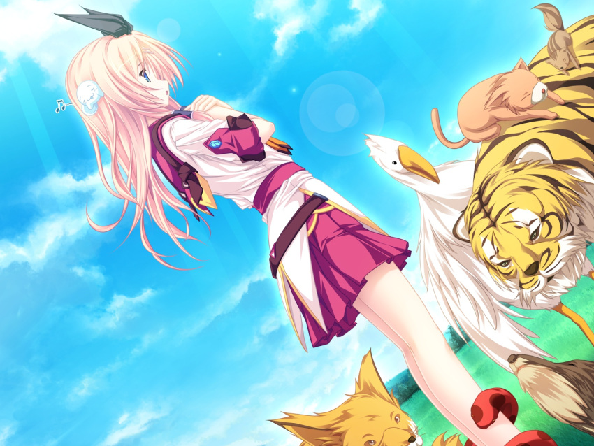 Safebooru - 77 amane ruru animal blue eyes game cg long hair seifuku sky tiger | 805643