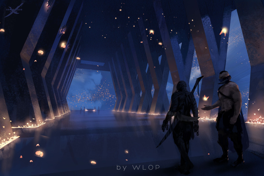 Safebooru - 2others abs baggy pants bald bridge cape character request ...