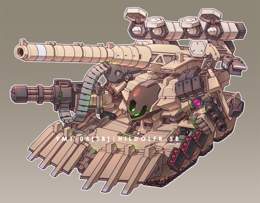 Safebooru - arm mounted weapon brown background caterpillar tracks ...