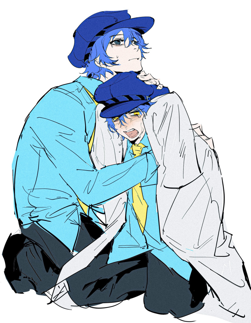 Safebooru - 1girl 26duuuu black pants blue eyes blue hair blue shirt ...