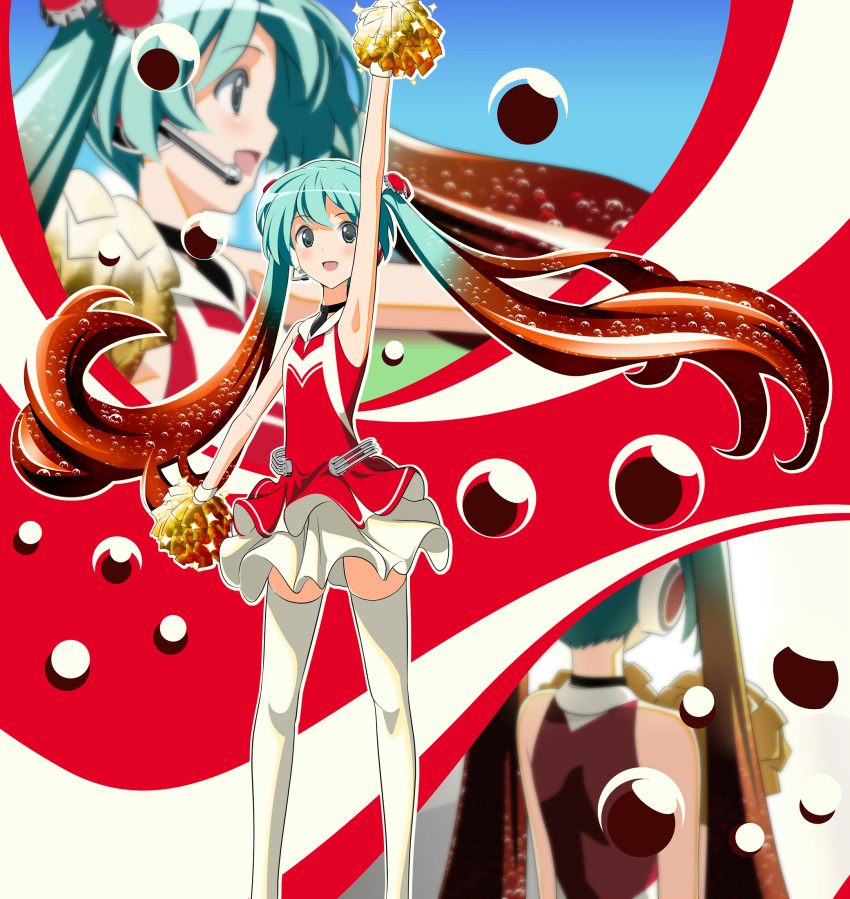 Safebooru - aqua eyes aqua hair armpits arms up cheerleader cola miku fuji fuji (hsk88) hatsune ...