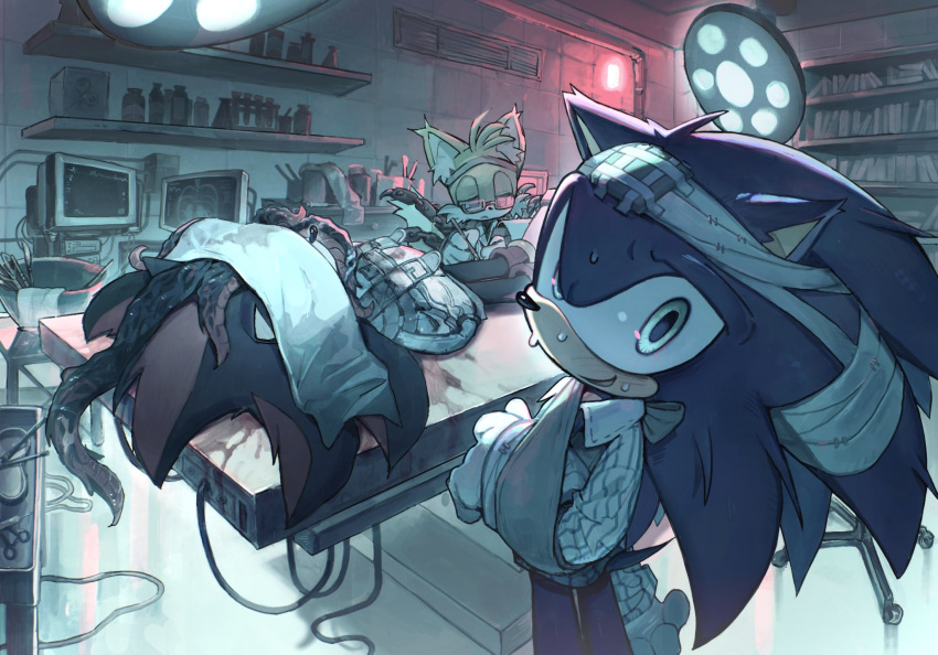 Safebooru - arm cast bandages blood cast highres hospital shadow the ...