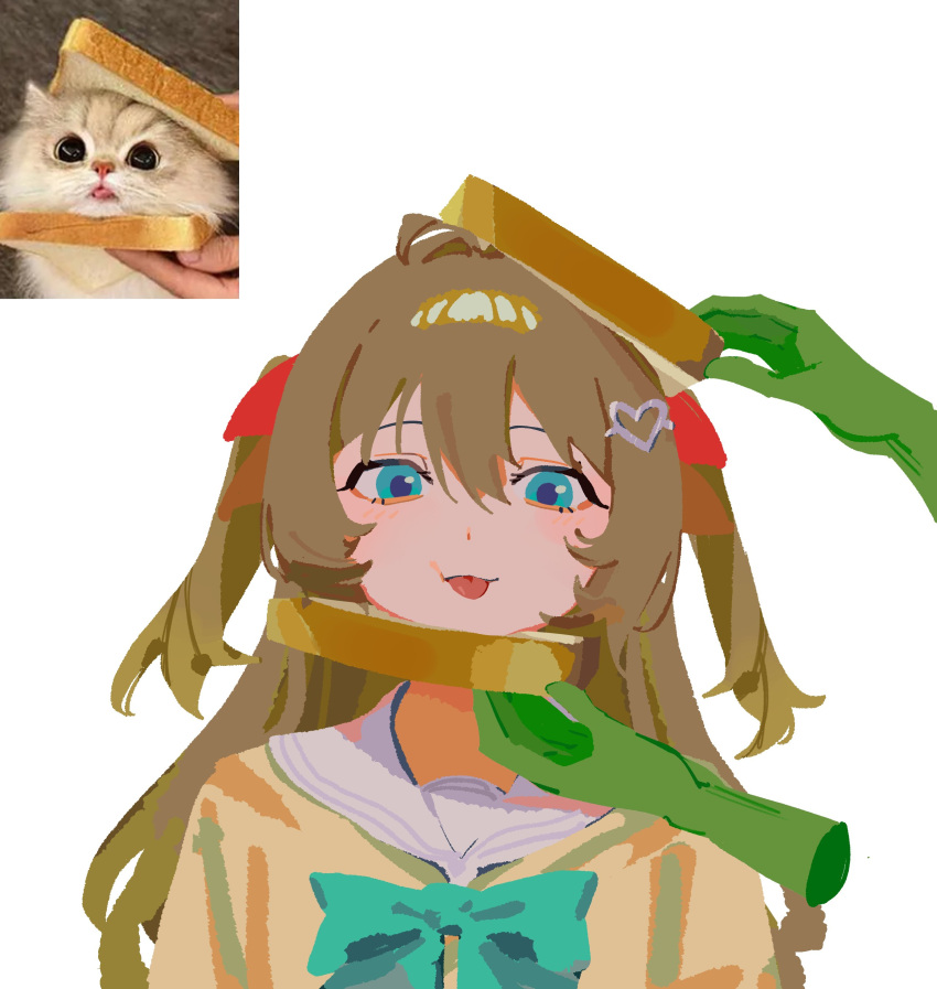 Safebooru - 1girl 1other absurdres ahoge aqua bow aqua bowtie blue eyes ...