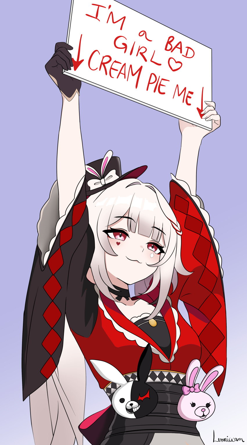 Safebooru - 1girl :3 absurdres arms up arrow (symbol) artist name black ...