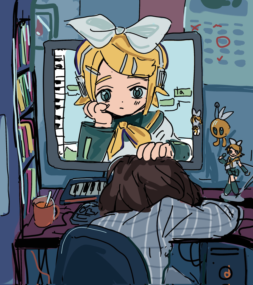 Safebooru - 1girl 1other blonde hair bob cut bow calendar (object ...