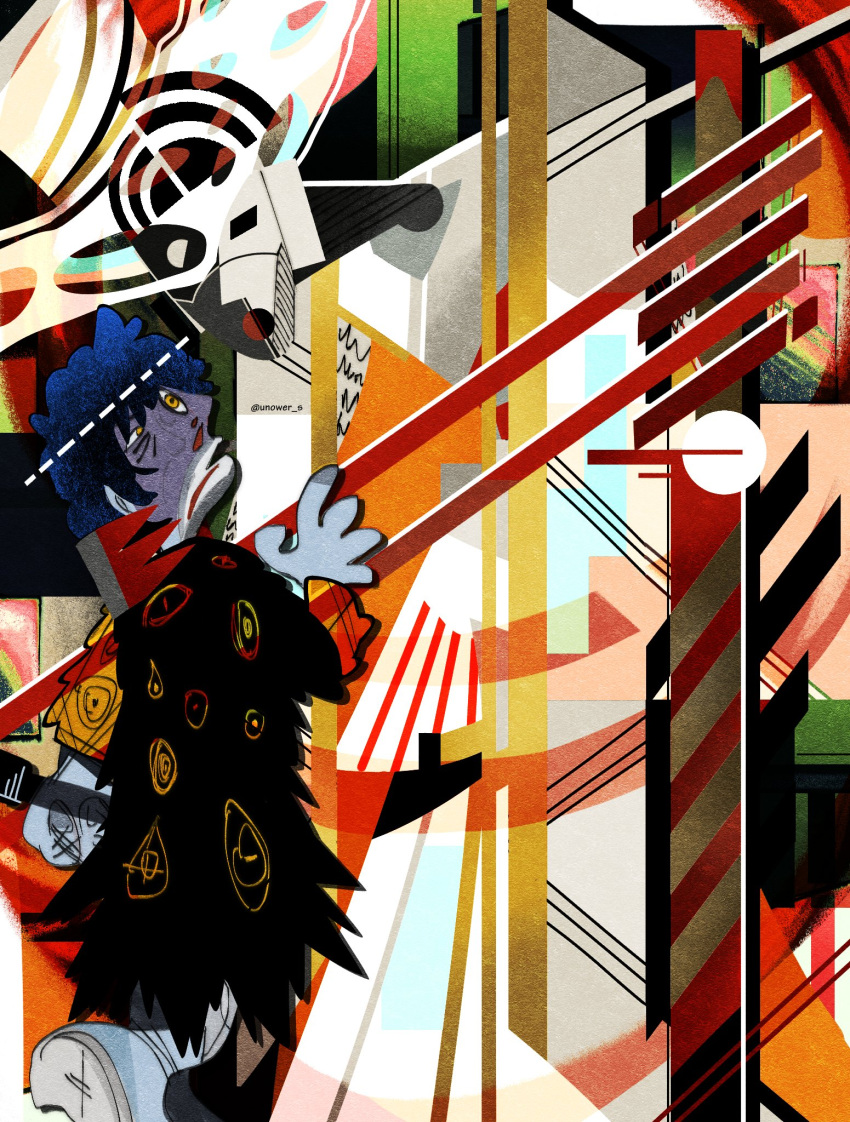 Safebooru - 2boys @ @ abstract artist name blue hair boots commentary ...