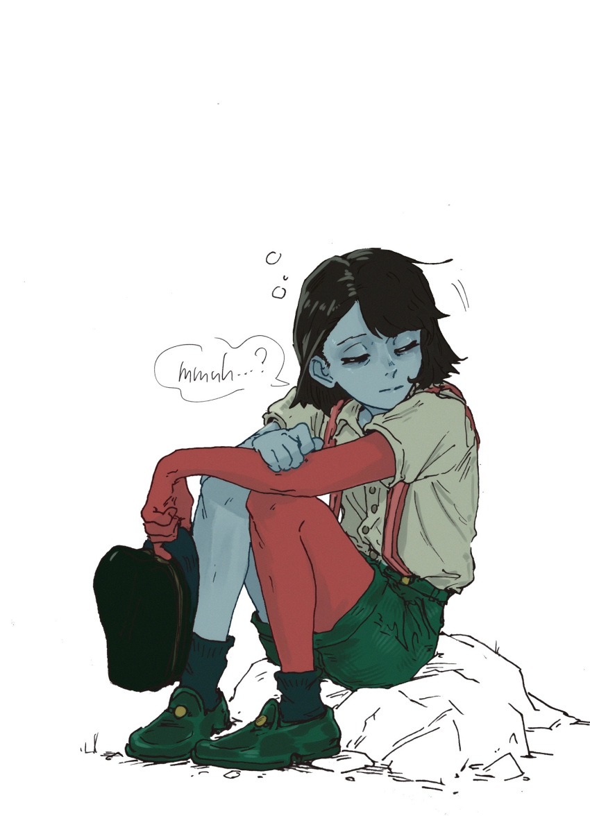 Safebooru - 1girl black hair blue blush bluebees bob cut colored skin ...