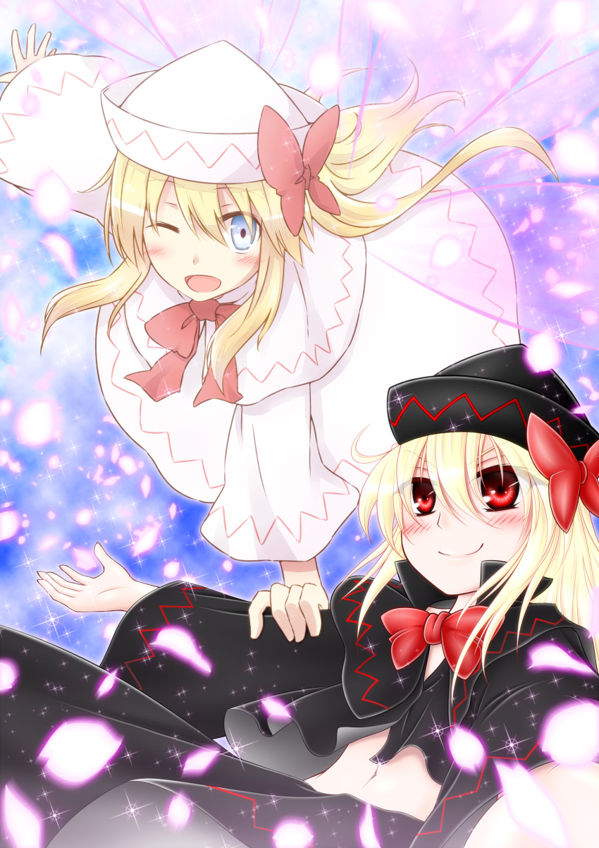 Safebooru Arm Grab Blonde Hair Blue Eyes Blush Bow Capelet