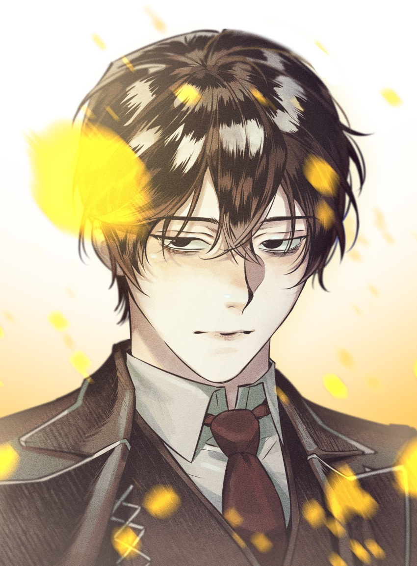 Safebooru - black eyes black hair black jacket expressionless gradient ...