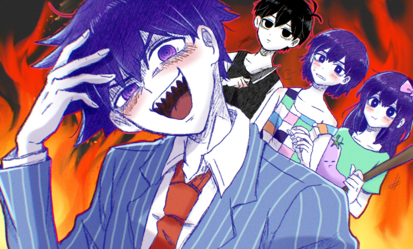 Safebooru - 1girl 3boys :t antenna hair aubrey (headspace) (omori ...