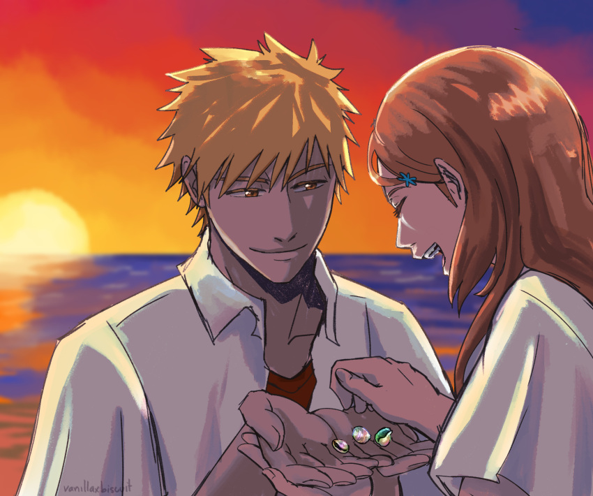 safebooru-1boy-1girl-artist-name-bleach-brown-eyes-brown-hair-closed