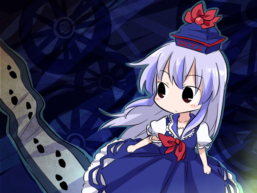 Safebooru - blue background blue dress blue hair blush brown eyes chibi ...