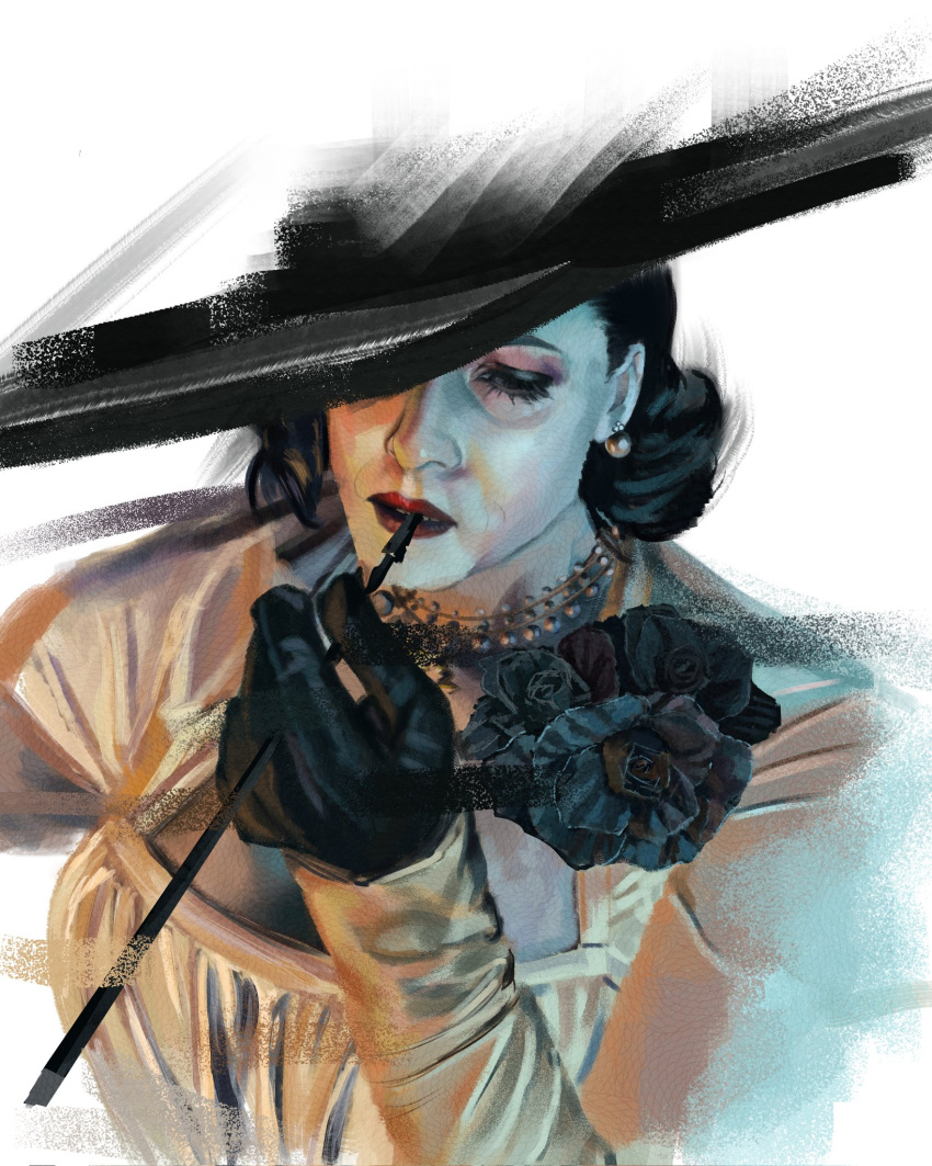 Safebooru - 1girl alcina dimitrescu black flower black rose breasts ...