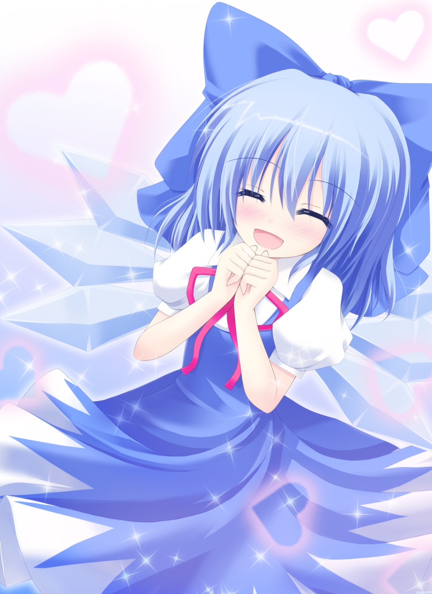 Safebooru - ^ ^ blue dress blue hair blush bow cirno closed eyes dress ...