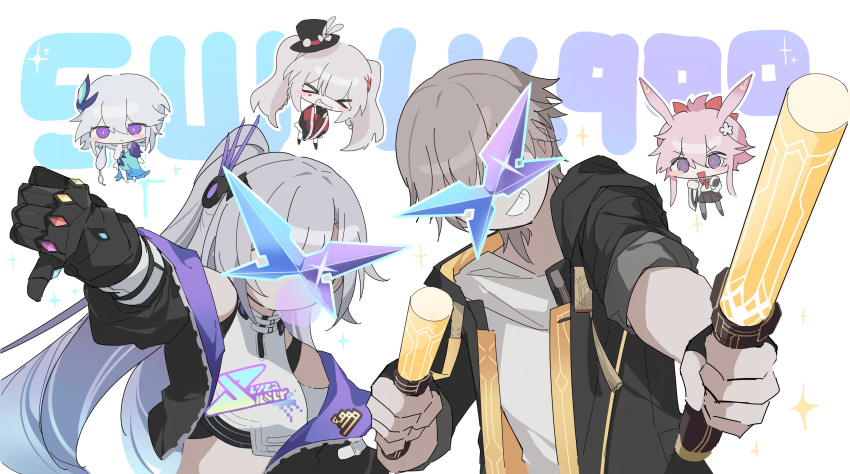 Safebooru - 1boy 4girls absurdres black coat black gloves caelus ...