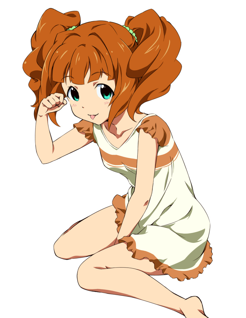 Safebooru - :p aqua eyes barefoot dress highres idolmaster orange hair ...