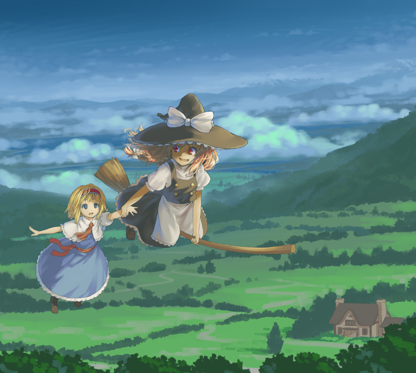 Safebooru - 2girls alice margatroid apron bad id blond haie blonde hair blue eyes bow braid ...