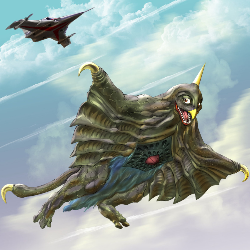 Safebooru - airplane alien beak bemstar claws cloud clouds flying ...