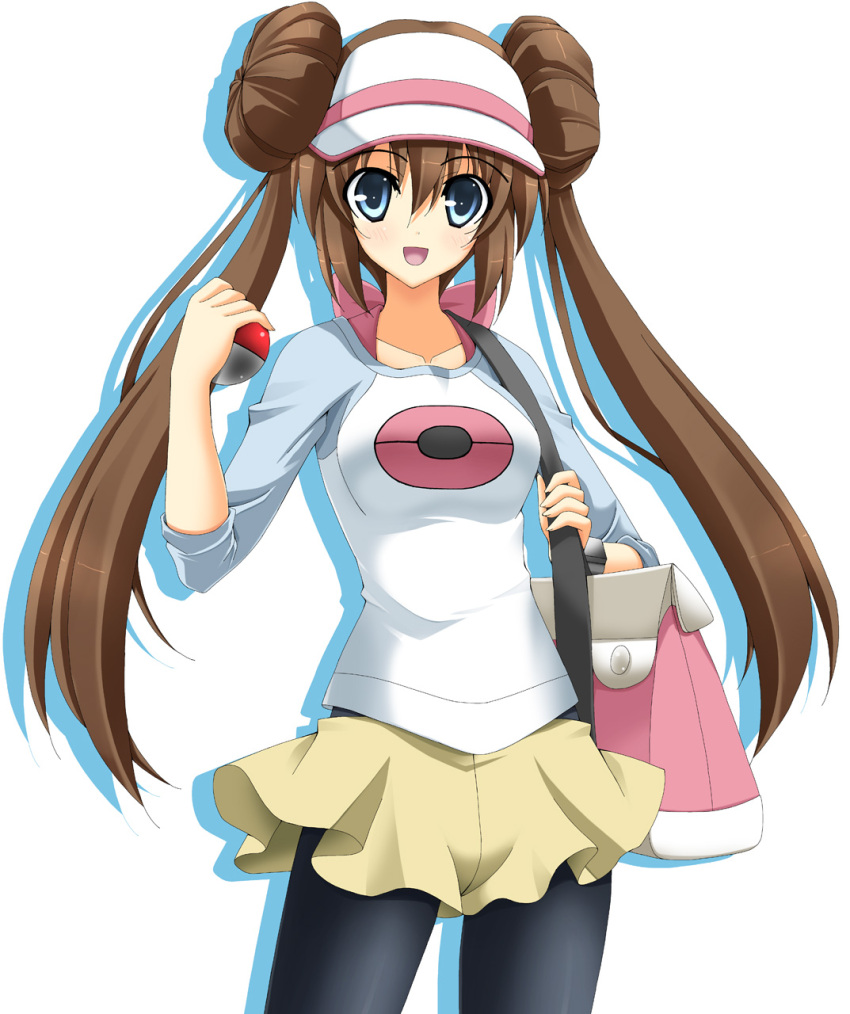 Safebooru - :d bag black legwear blue eyes brown hair double bun female ...