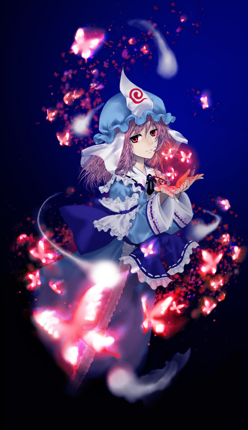 Safebooru - butterfly ghost hat highres hitodama japanese clothes night ...