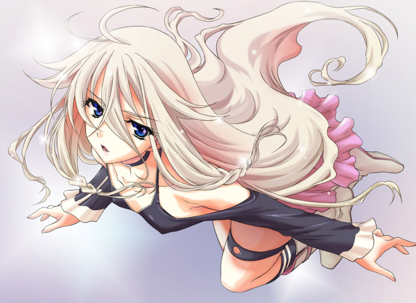 Safebooru - ahoge bare shoulders blue eyes boots braid collarbone ia (vocaloid) leaning forward ...