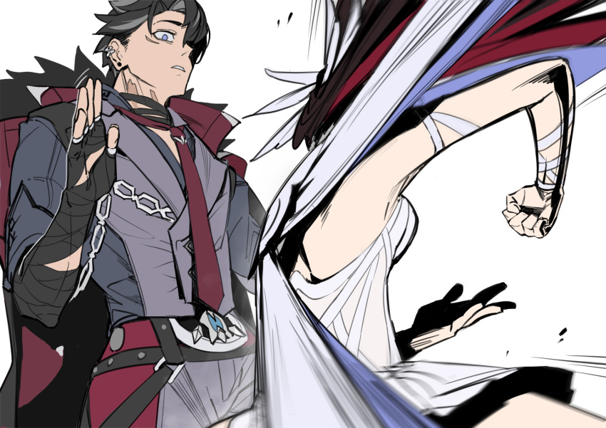 Safebooru - 1boy 1girl bandaged arm bandages black hair blue eyes ...