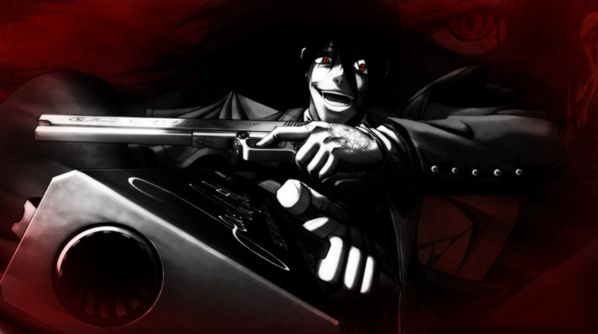 Safebooru - 1boy alucard (hellsing) black hair dual wielding gloves ...