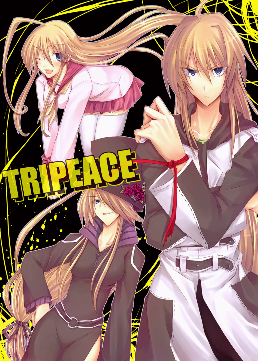 Safebooru - blue eyes brown hair crossdressinging flower hair over one ...