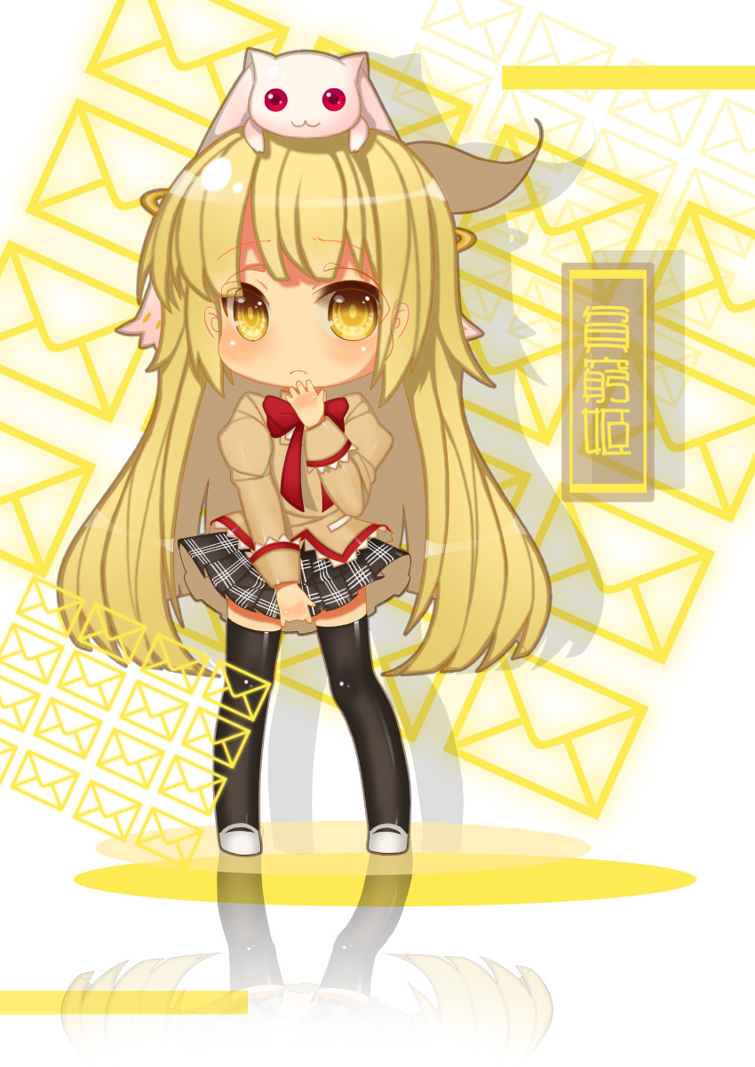 Safebooru - absurdres black legwear blonde hair bow chibi envelope fang ...