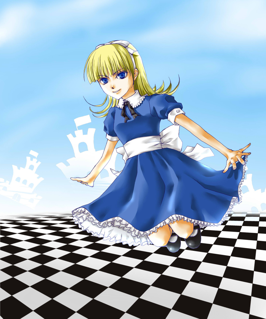 Safebooru - 1girl absurdres alice (megami tensei) bangs blonde hair blue dress blue eyes blunt ...