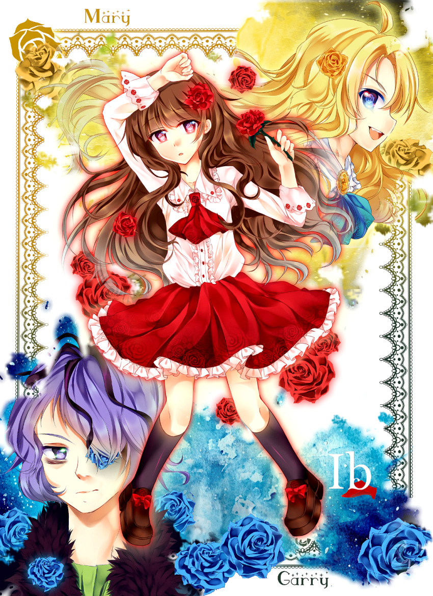 Safebooru - 2girls blonde hair blue eyes blue rose brown hair character ...