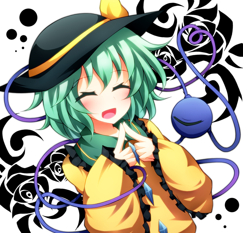 Safebooru - ^ ^ bust closed eyes eyeball eyes closed green hair hat ...