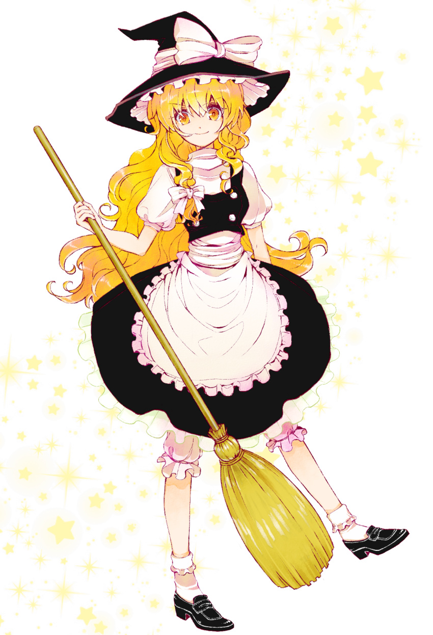 Safebooru - apron blonde hair bloomers bow broom hat hat bow highres ...