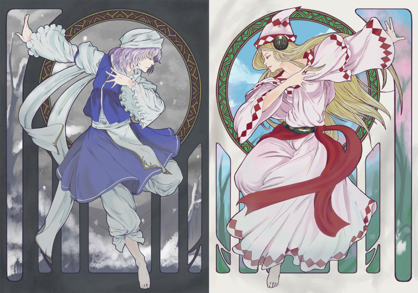 Safebooru Art Nouveau Barefoot Baten Gei Vorugu Blonde Hair Blue 3438