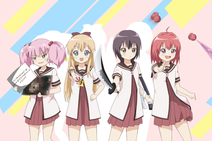 Safebooru - 4girls akaza akari black hair blonde hair blue eyes brown eyes censored funami yui ...