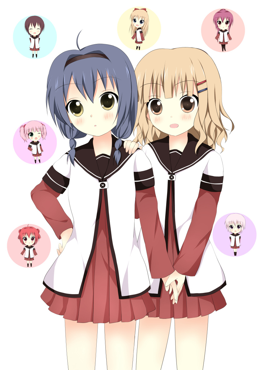 Safebooru - 6+girls :d ^ ^ absurdres ahoge akaza akari black hair black legwear blonde hair blue ...