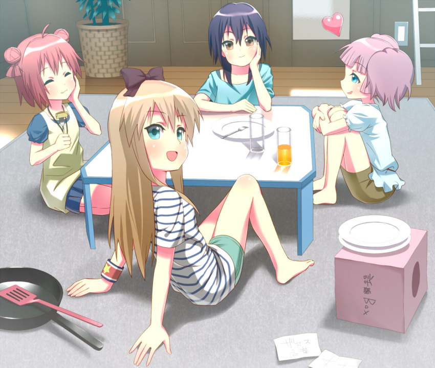 Safebooru - 4girls akaza akari barefoot black hair blonde hair blue eyes brown eyes closed eyes ...